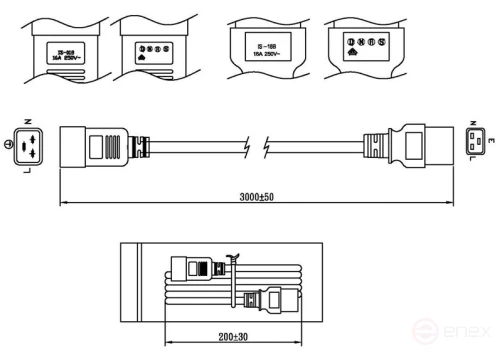 PWC-IEC19-IEC20-1.8-BK IEC 320 C19 - IEC 320 C20 Power cable (3x1.5 ...