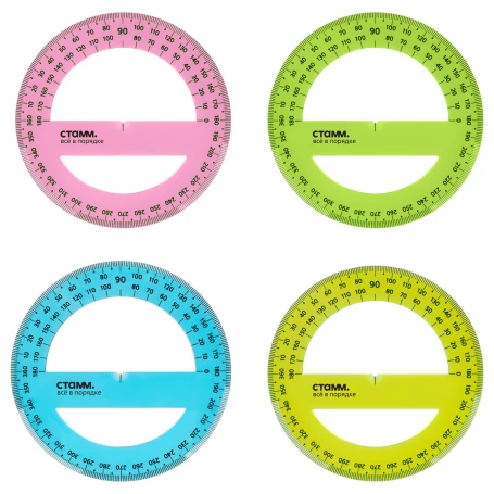 Protractor 10cm, 360° STAMM, plastic, transparent, neon colors ...